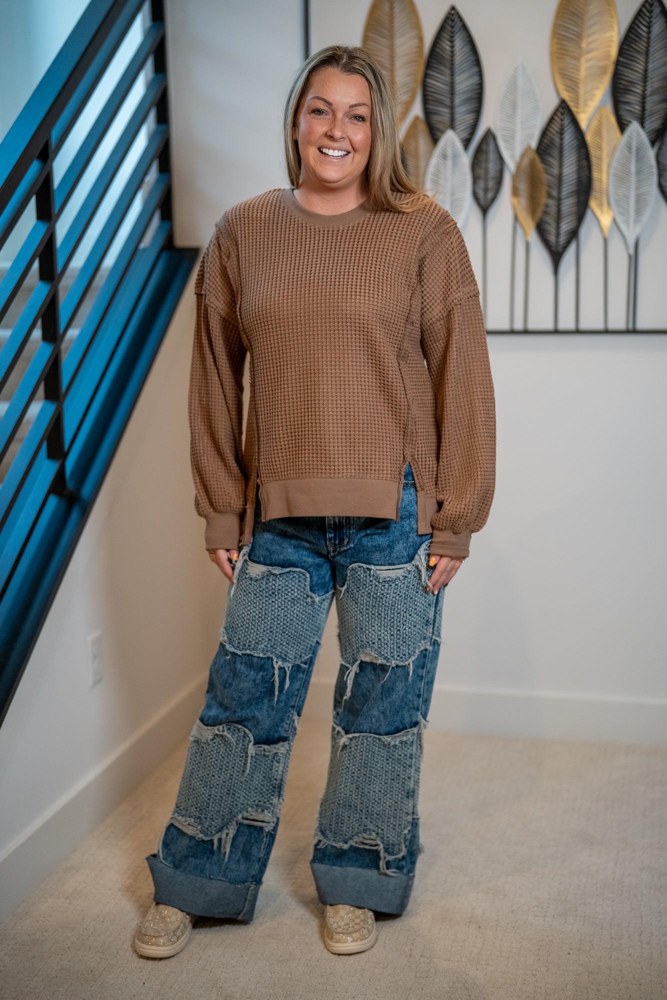 Oversized Waffle Knit Casual Top Mocha – Buttercup Lynne Boutique